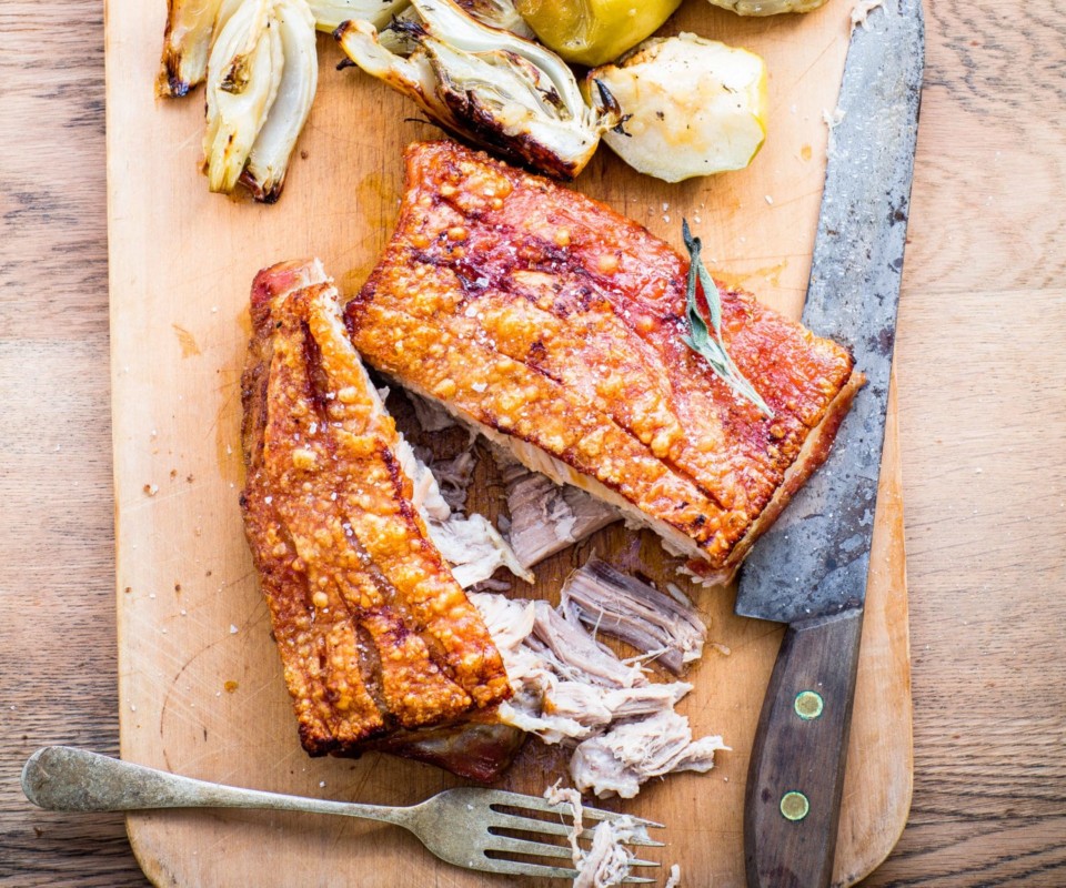 Cider-roasted pork belly with apples and fennel - Nadia Lim