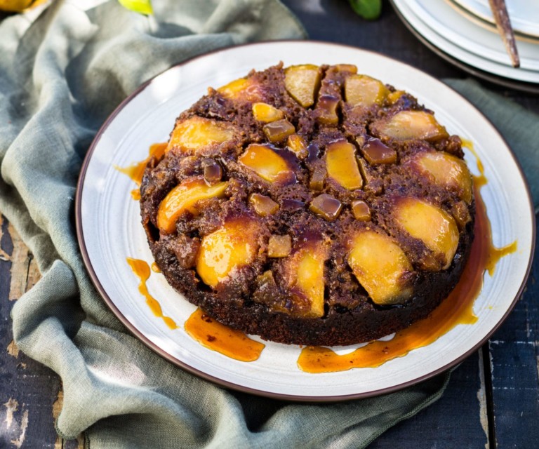 Pear and gingerbread upside-down cake - Nadia Lim