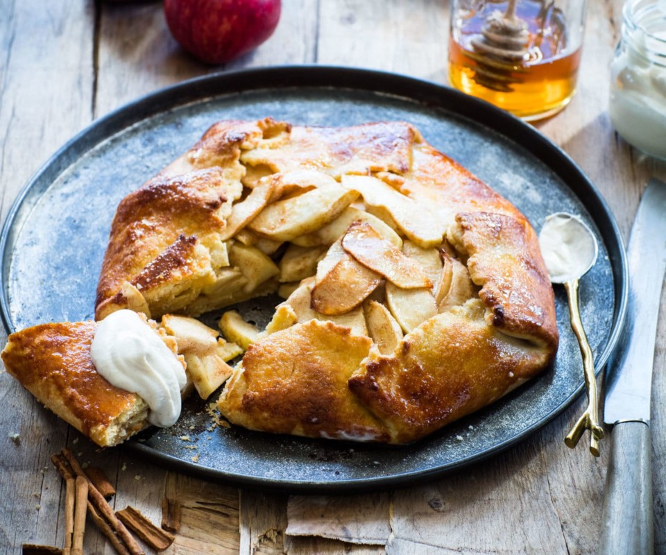 Rustic apple cinnamon pie with honey yoghurt cream - Nadia Lim