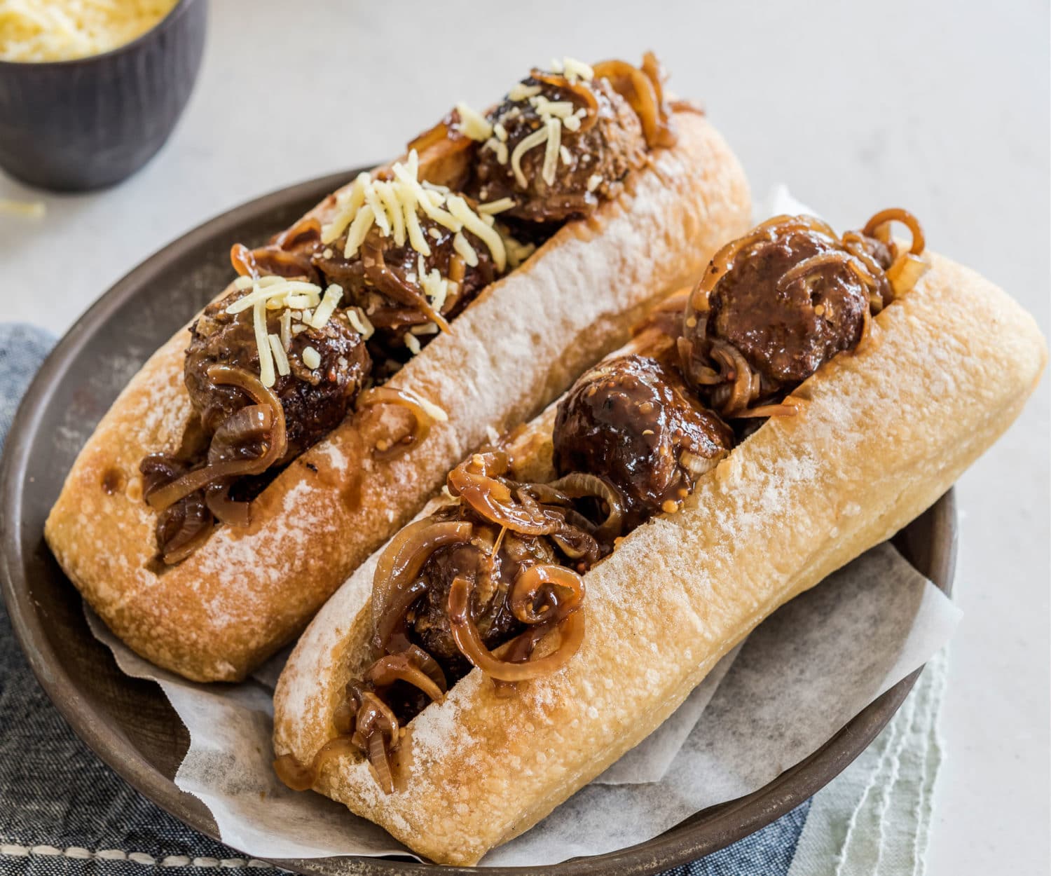 Meatball sub sandwich with honey mustard onions - Nadia Lim
