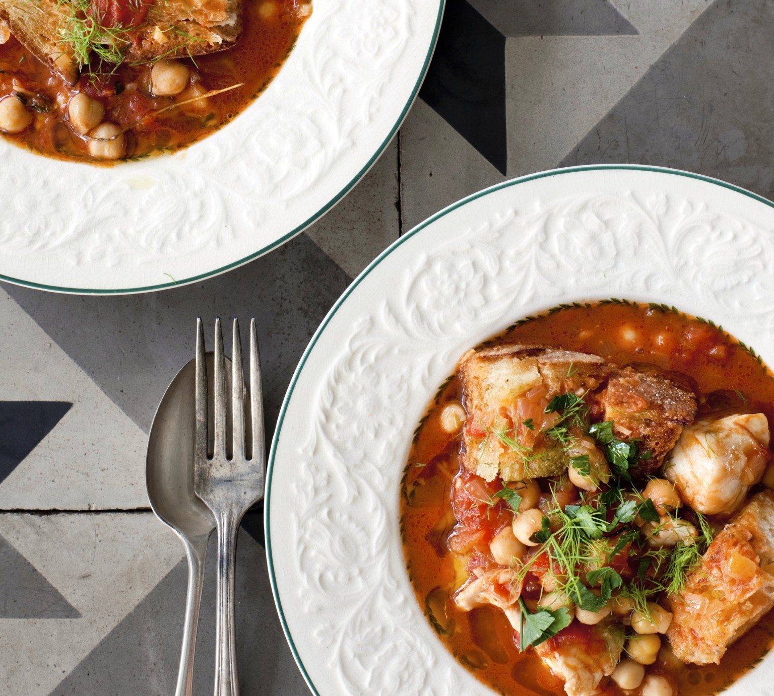Mediterranean Fish Stew with Chickpeas and Garlic Croutons - Nadia Lim
