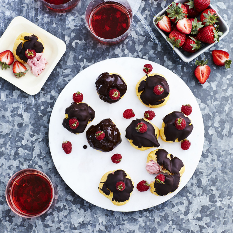 Profiteroles with Raspberries Cream and Chocolate - Nadia Lim