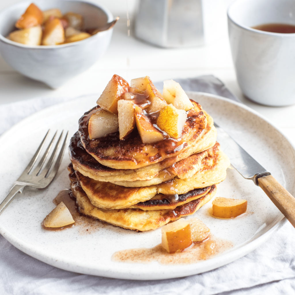 Ricotta pancakes with cinnamon pears - Nadia Lim