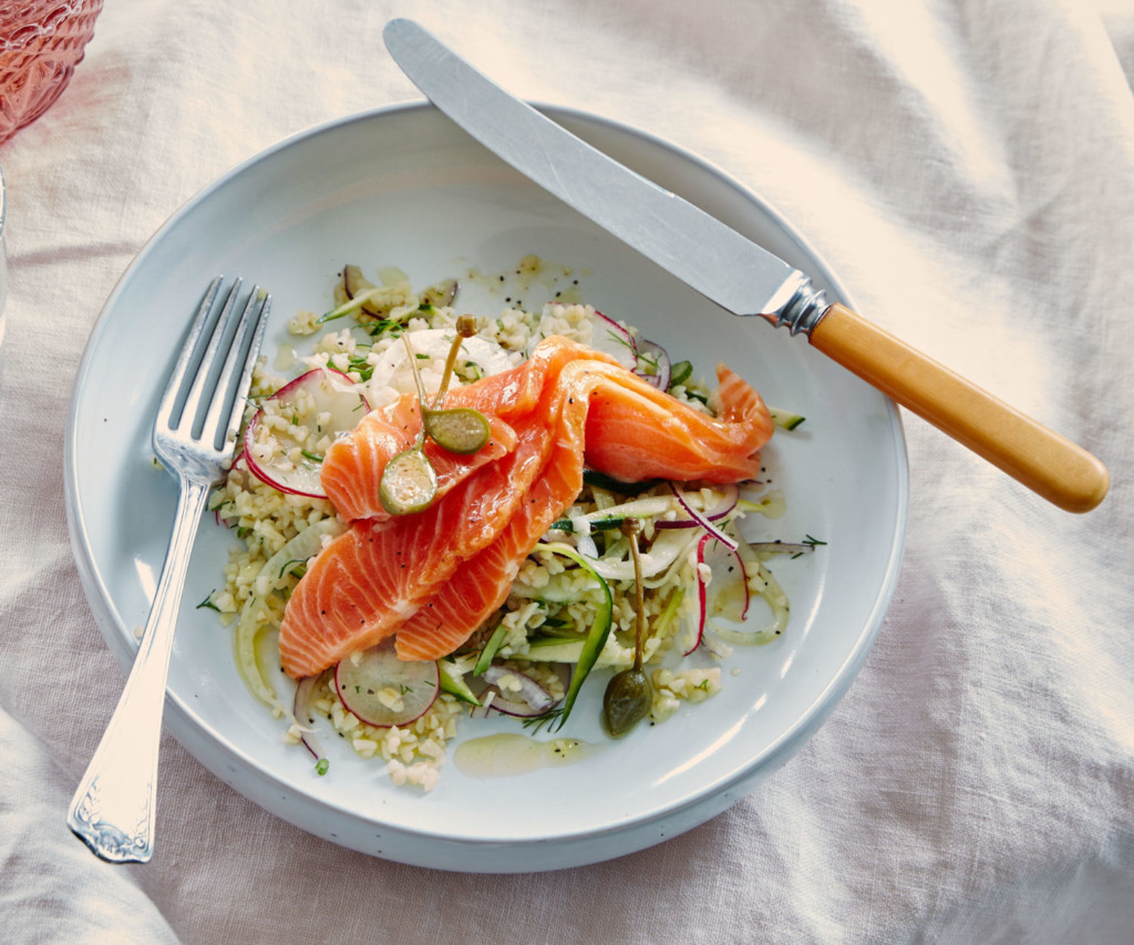 Grapefruit-cured salmon with fennel and cracked wheat salad - Nadia Lim
