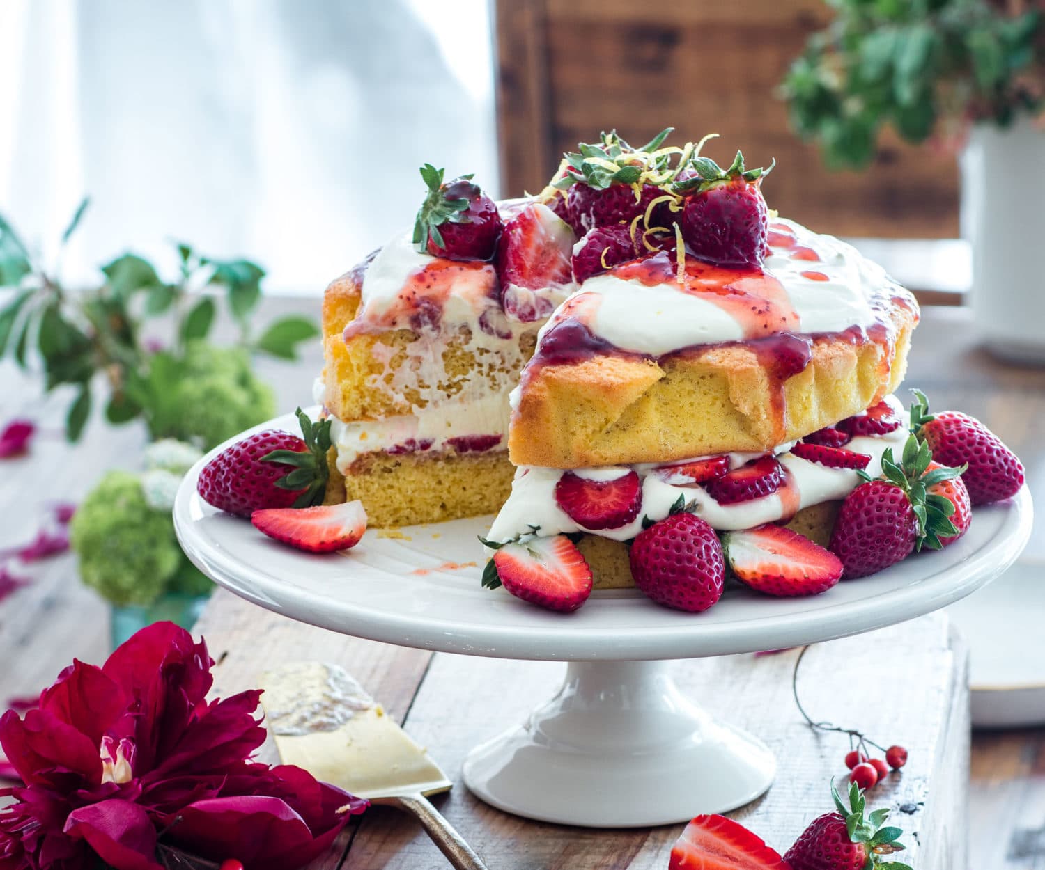 Lemon Sponge Cake With Strawberries And Cream Nadia Lim